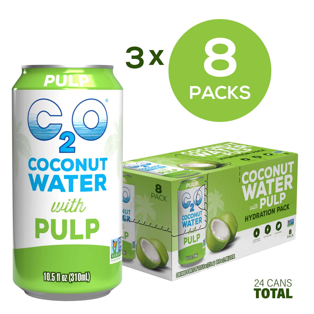 Coconut Water with Pulp - 10.5 fl oz (3 Packs of 8) – C2O Coconut Water